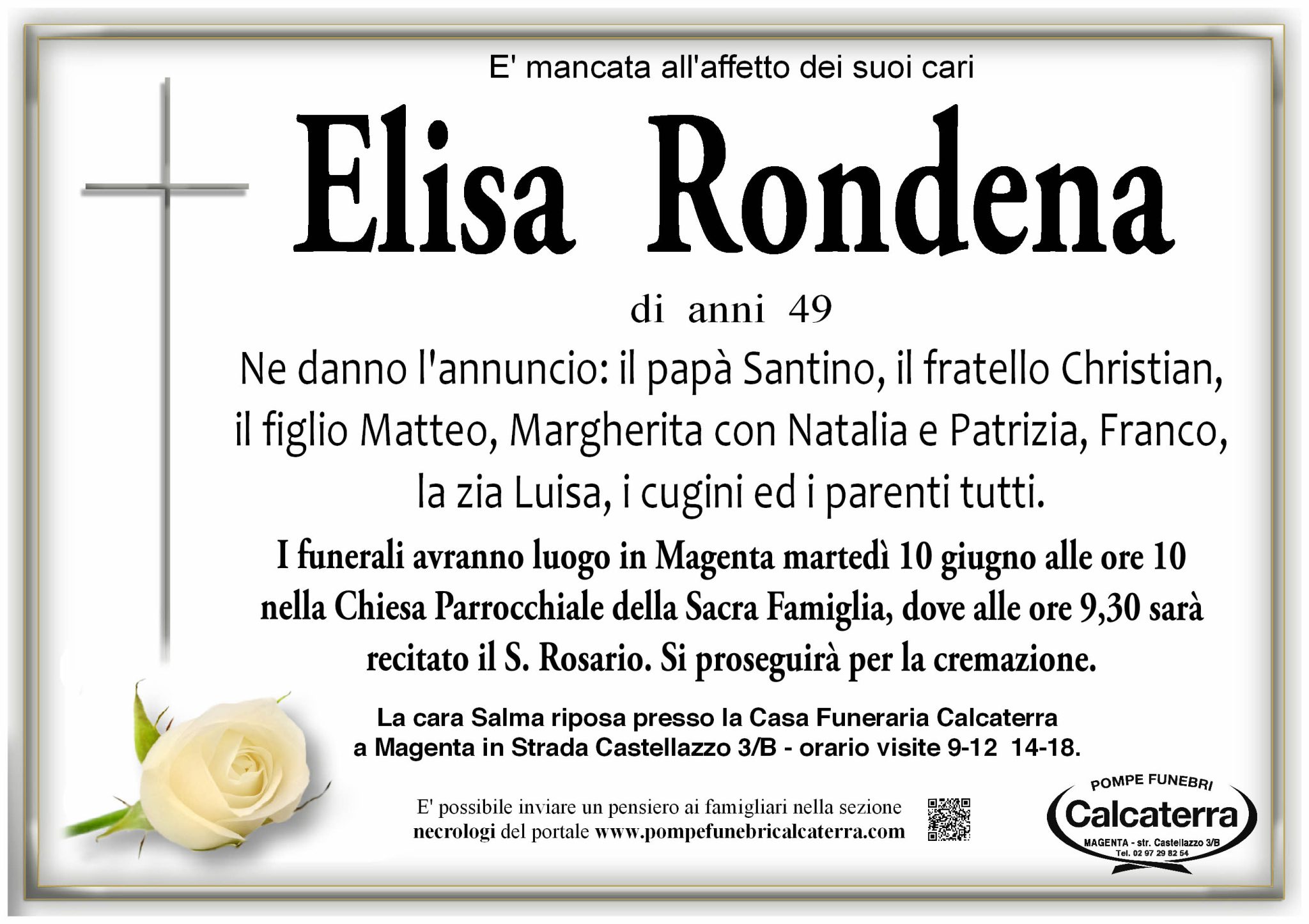Elisa Rondena | Necrologi Pompe Funebri Calcaterra