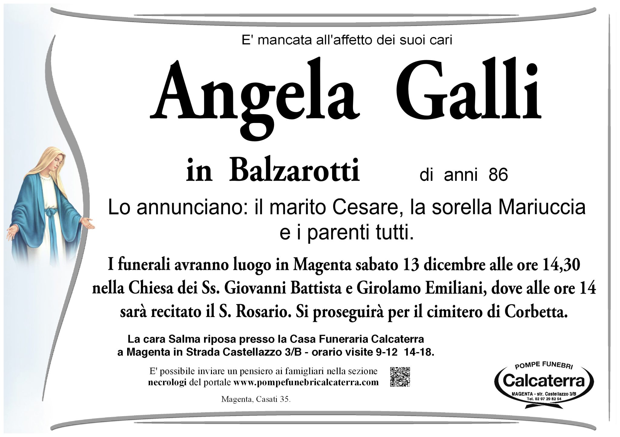 Angela Galli | Necrologi Pompe Funebri Calcaterra